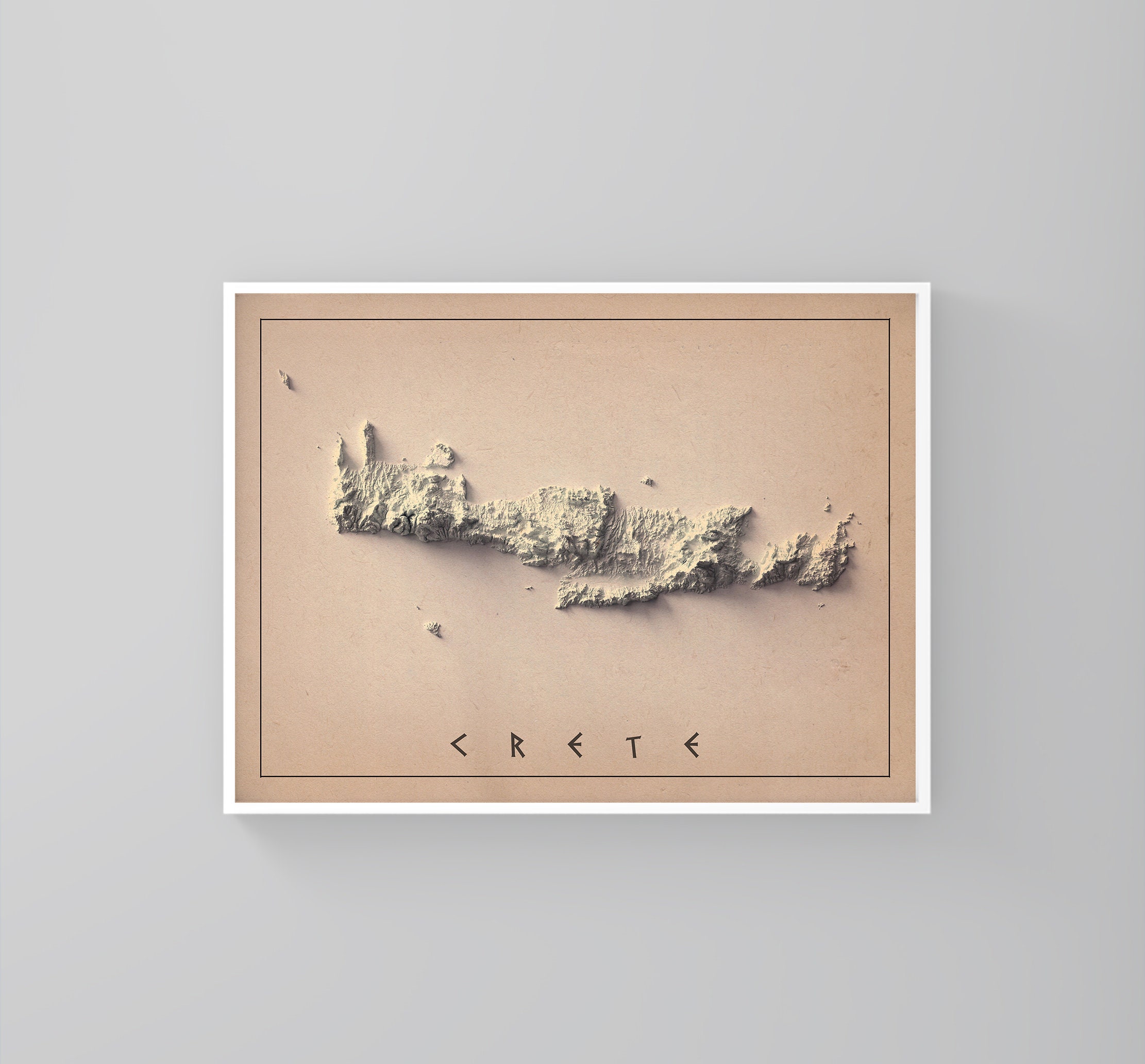 Crete Greece Map Crete 2D Relief Map Crete Minimalist Map - Etsy