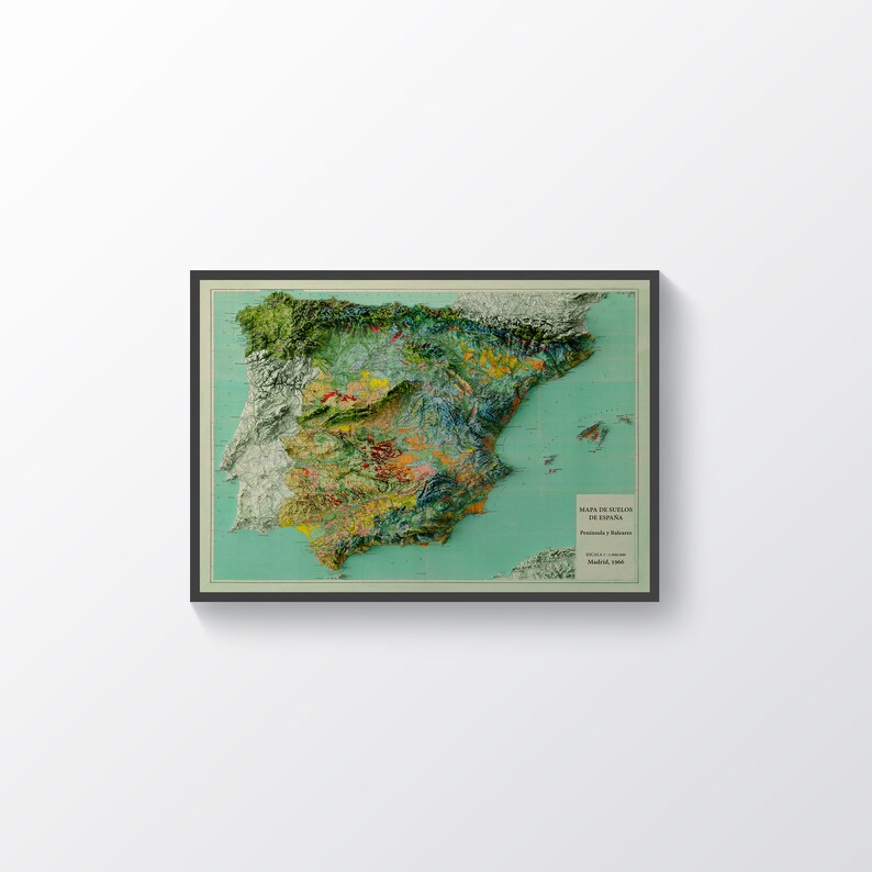 Spain Map Spain 2D Relief Map Spain Soil Map Spain Vintage - Etsy
