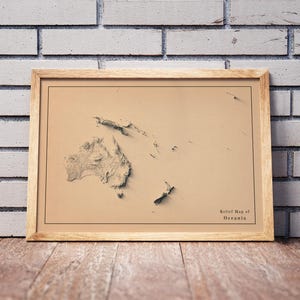 Oceania Map, Oceania 2D Relief Map, Oceania Minimalist Poster, Oceania ...