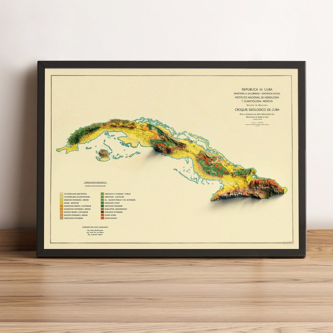 Mapa de Cuba, Mapa en relieve 2D de Cuba, Mapa vintage de Cuba ...