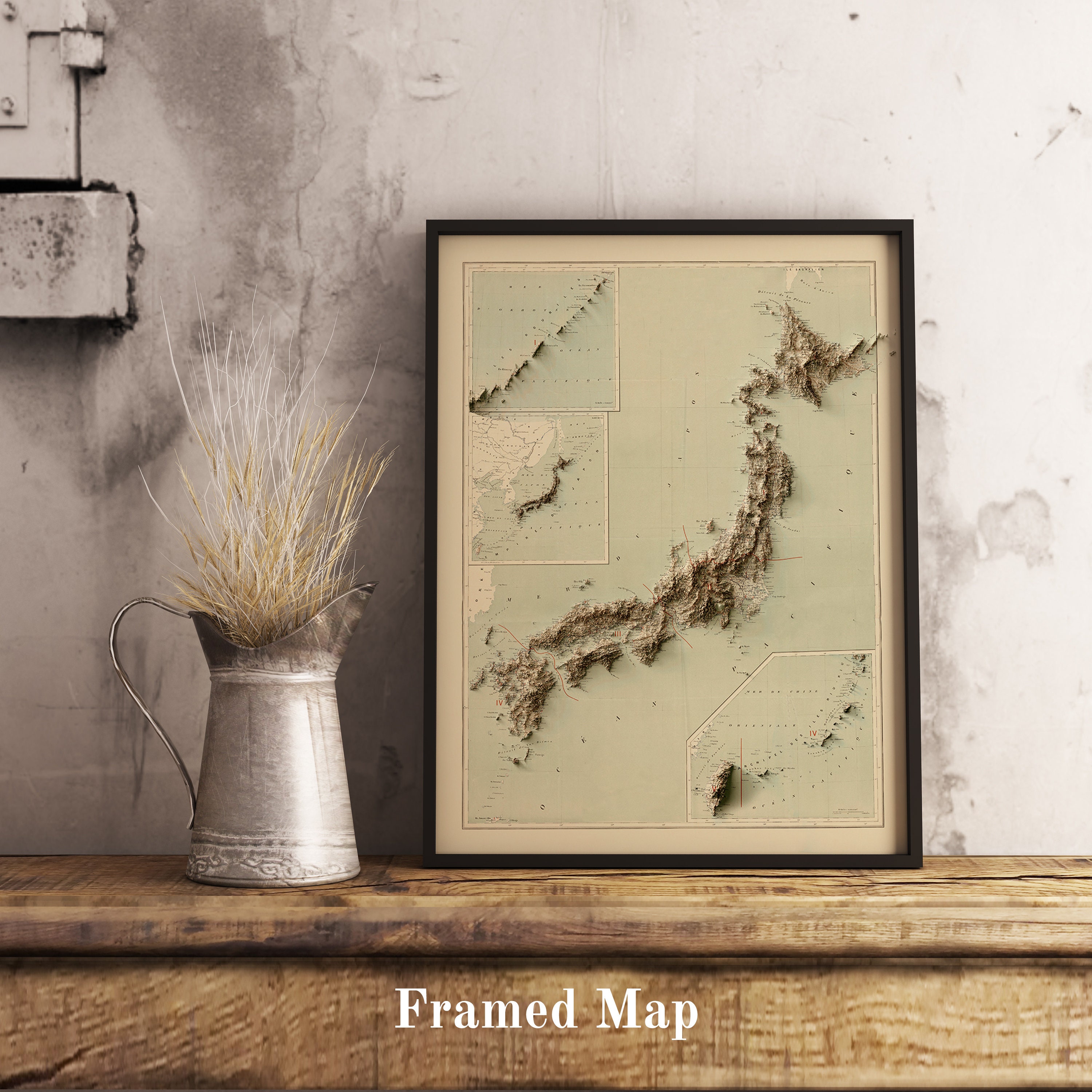 Japan Map Japan 2D Relief Map Japan Historical Map Japan - Etsy