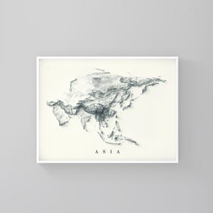 Asia Map, Asia 2D Relief Map, Asia Minimalist Poster Map, Asia Wall Art ...