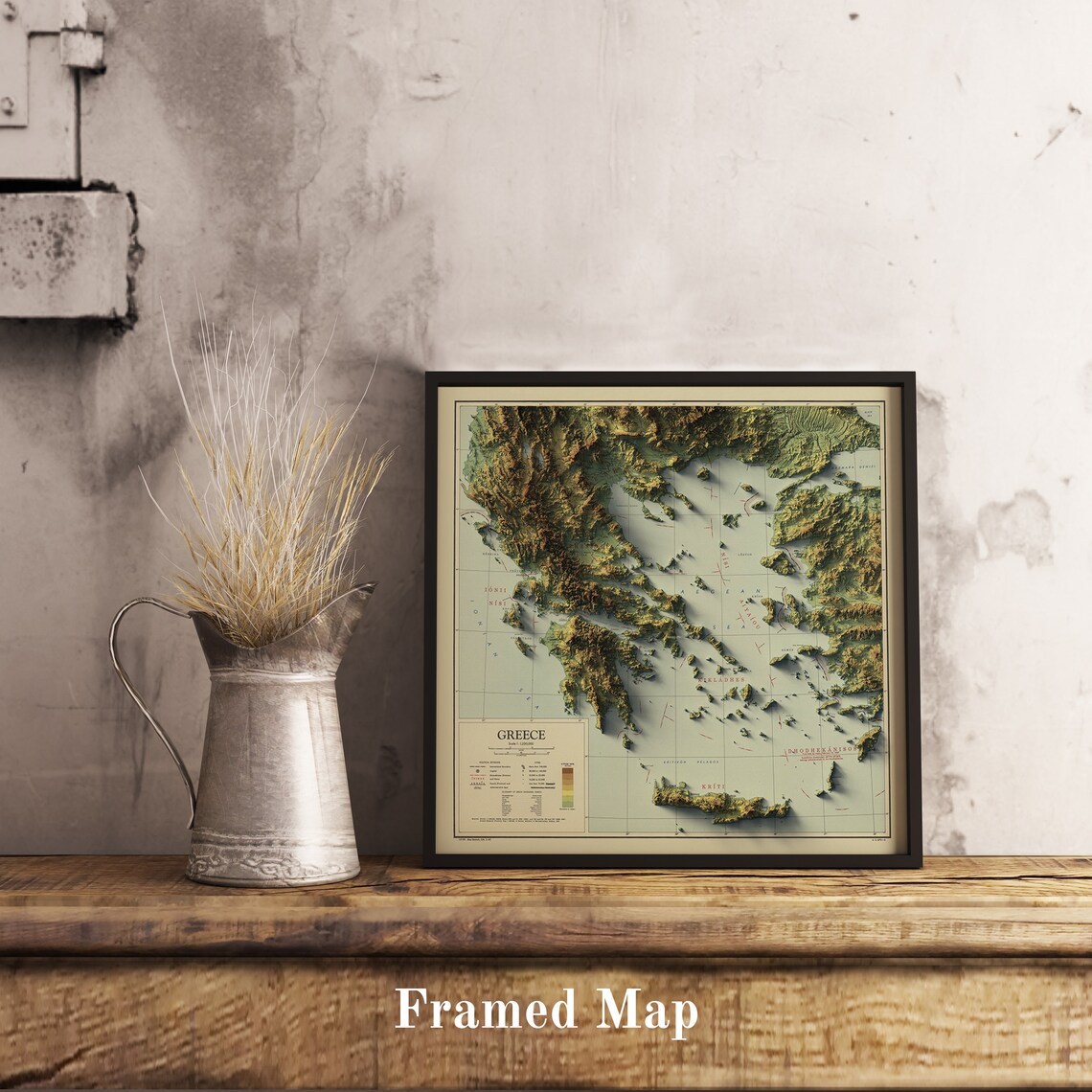 Greece Map Greece 2D Relief Map Greece Vintage Map Greece - Etsy