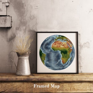 World Map, Vertical Perspective Projection, Vintage World Map, Relief ...