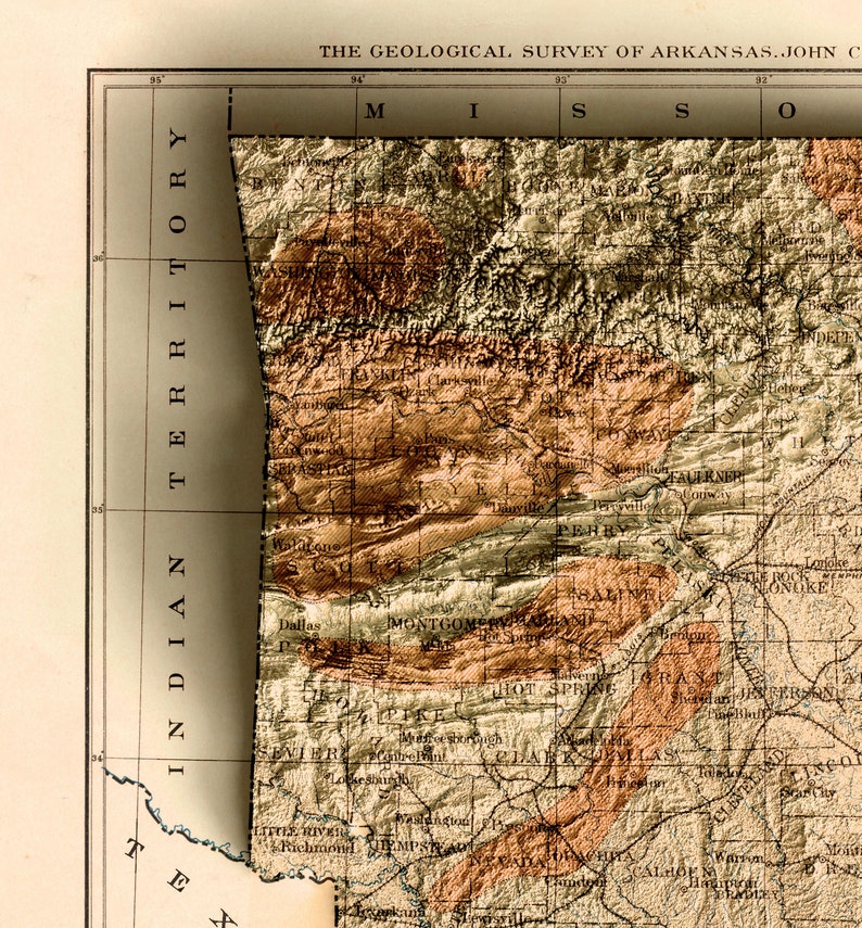 Arkansas Map Arkansas 2D Relief Map Arkansas Old Map - Etsy