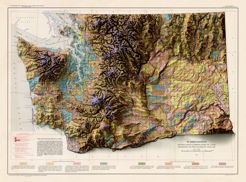 Washington Soil Map Relief map of Washington Washington | Etsy