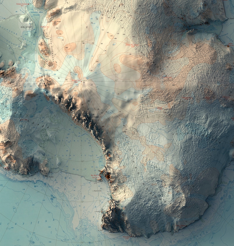Antarctica Map (cyrillic Russian Map), Antarctica 2D Relief Map ...