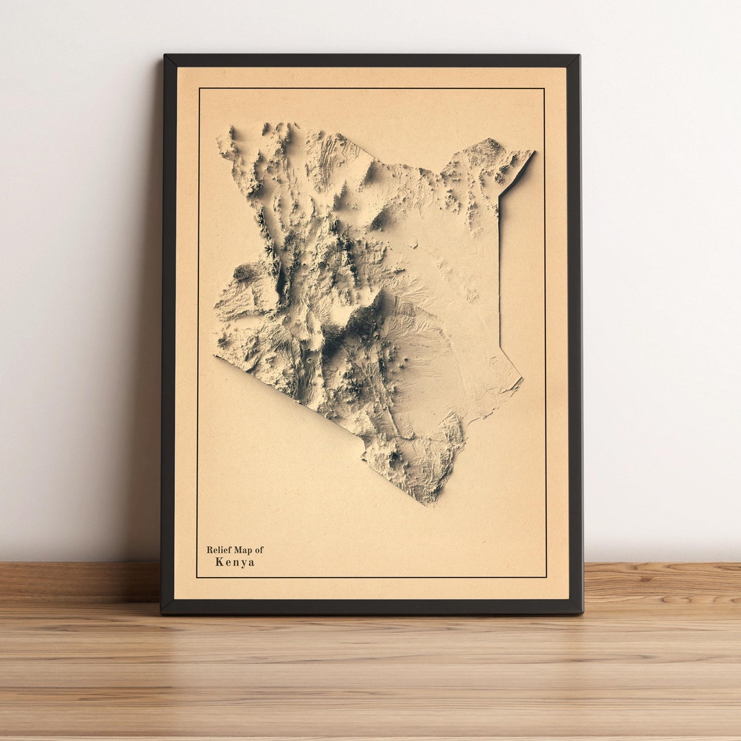 Kenya Map, Kenya 2D Relief Map, Kenya Minimalist Map, Kenya Wall Art ...