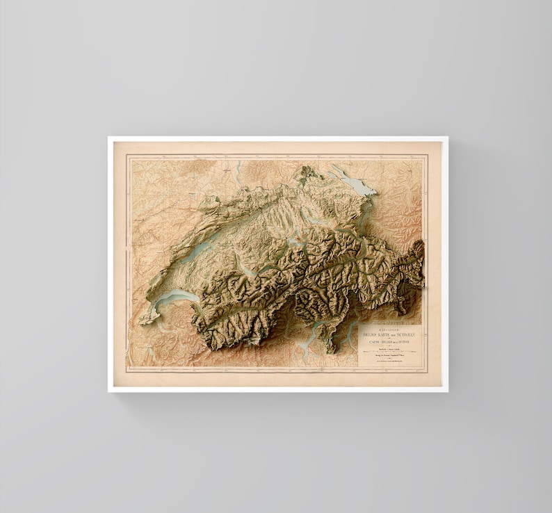 Switzerland Map Switzerland 2D Relief Map Switzerland - Etsy
