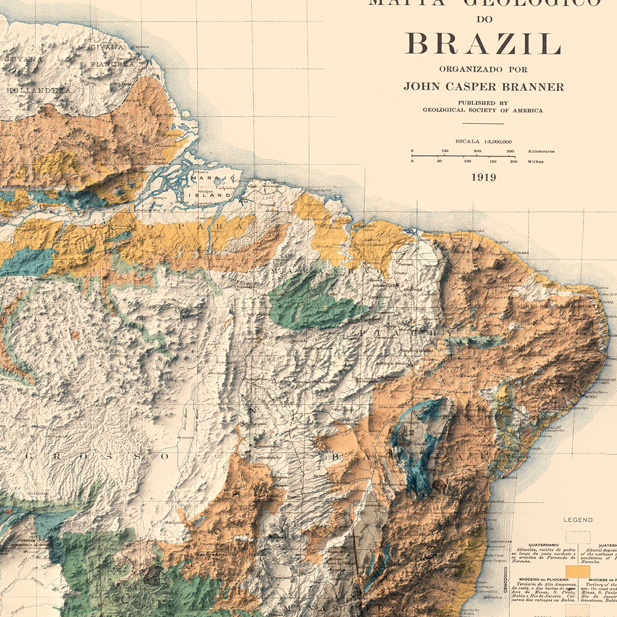 Brazil Map, Brazil 2D Relief Map, Brazil Poster Print, Brazil Vintage ...