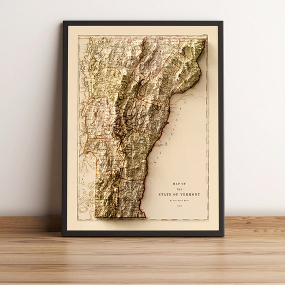 Vermont Map Vermont 2D Relief Map Vermont Vintage Map - Etsy