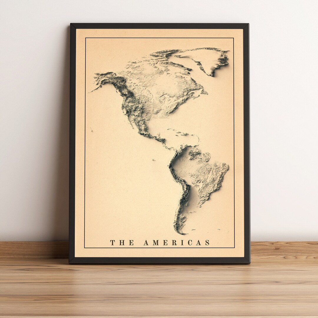 The Americas Map (2D Map), North America Relief Map, South Relief ...
