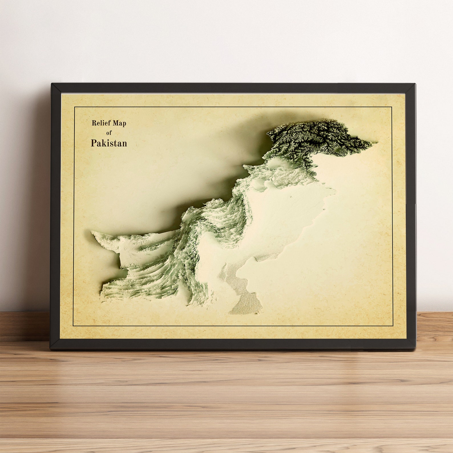 Pakistan Map, Pakistan 2D Relief Map, Pakistan Print, Pakistan Vintage ...