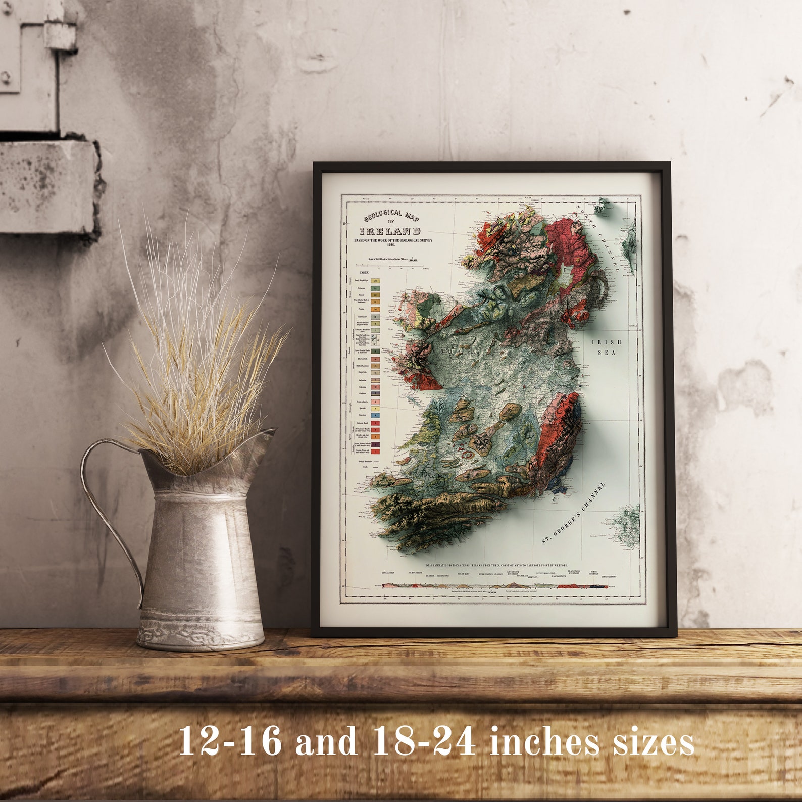 Ireland Map Ireland 2D Relief Map Ireland Vintage Map - Etsy