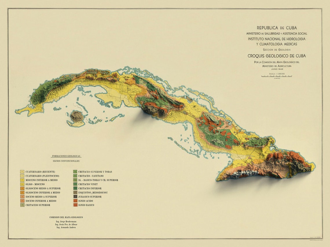 Mapa de Cuba Mapa en relieve 2D de Cuba Mapa vintage de - Etsy España