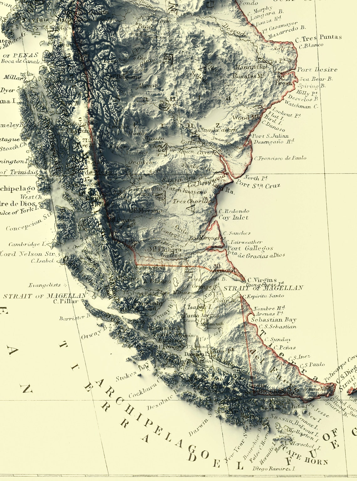 Patagonia Map Patagonia 2D Relief Map Argentina Relief Map - Etsy