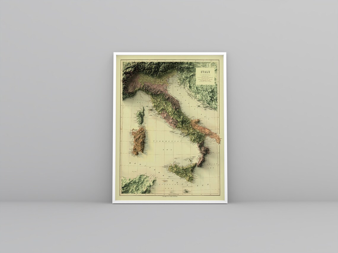 Italy Map Italy 2D Relief Map Italy Historical Map Italy - Etsy