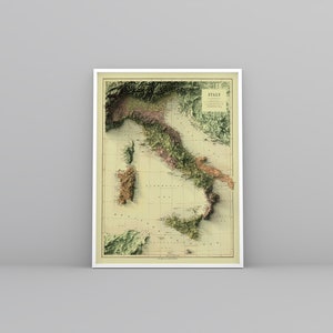 Italy Map, Italy 2D Relief Map, Italy Historical Map, Italy Vintage Map ...