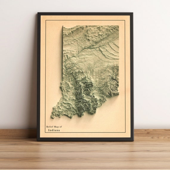 Indiana Map Indiana 2D Relief Map Indiana Vintage Map - Etsy