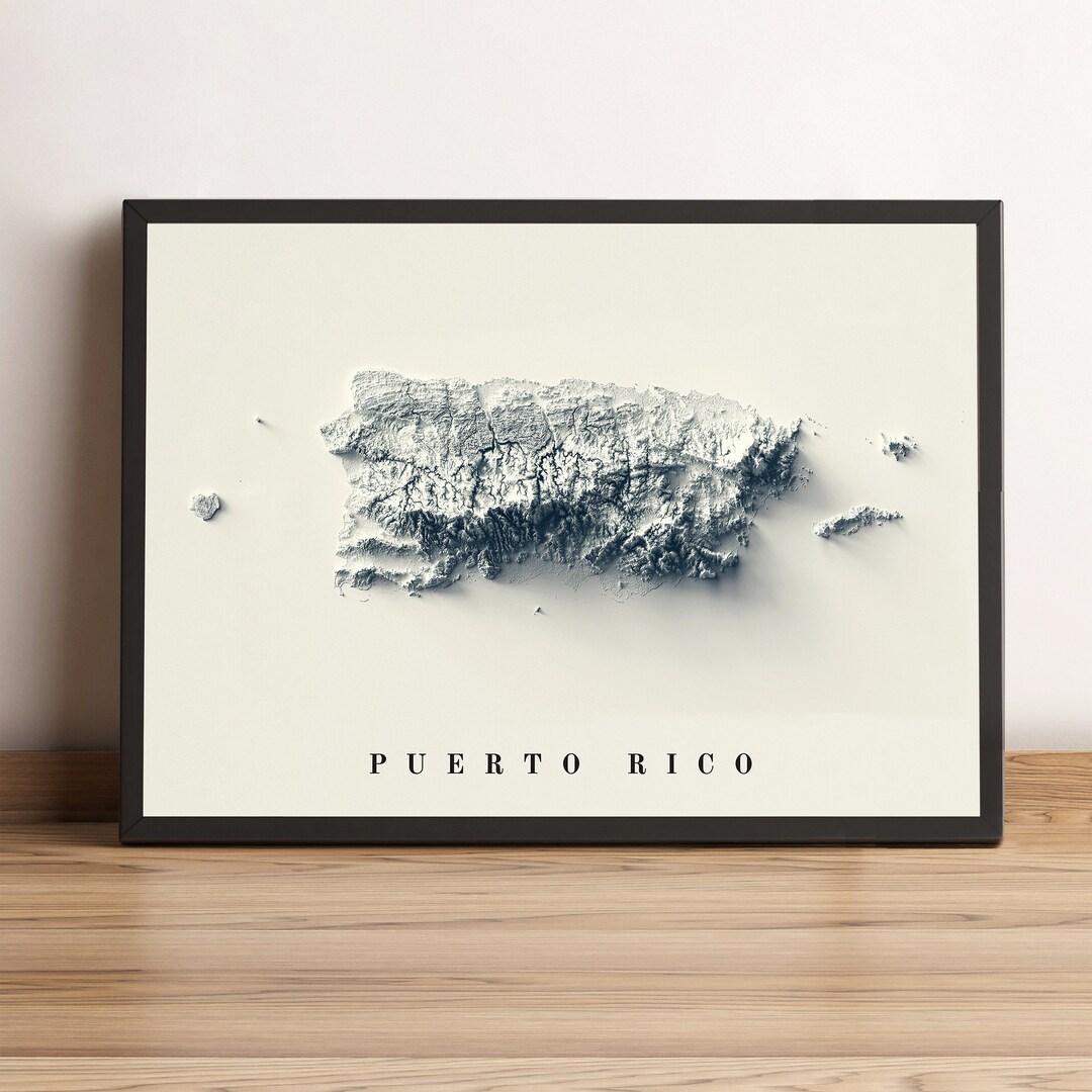 Puerto Rico Map, Puerto Rico 2D Relief Map, Puerto Rico Minimalist Map ...
