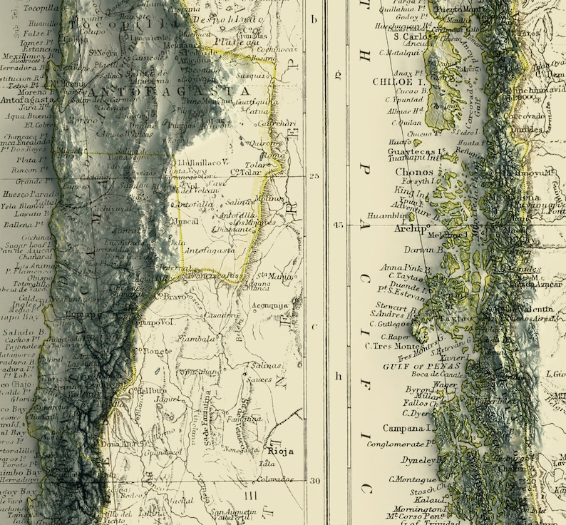 Chile Map Chile 2D Relief Map Chile Vintage Map Chile - Etsy