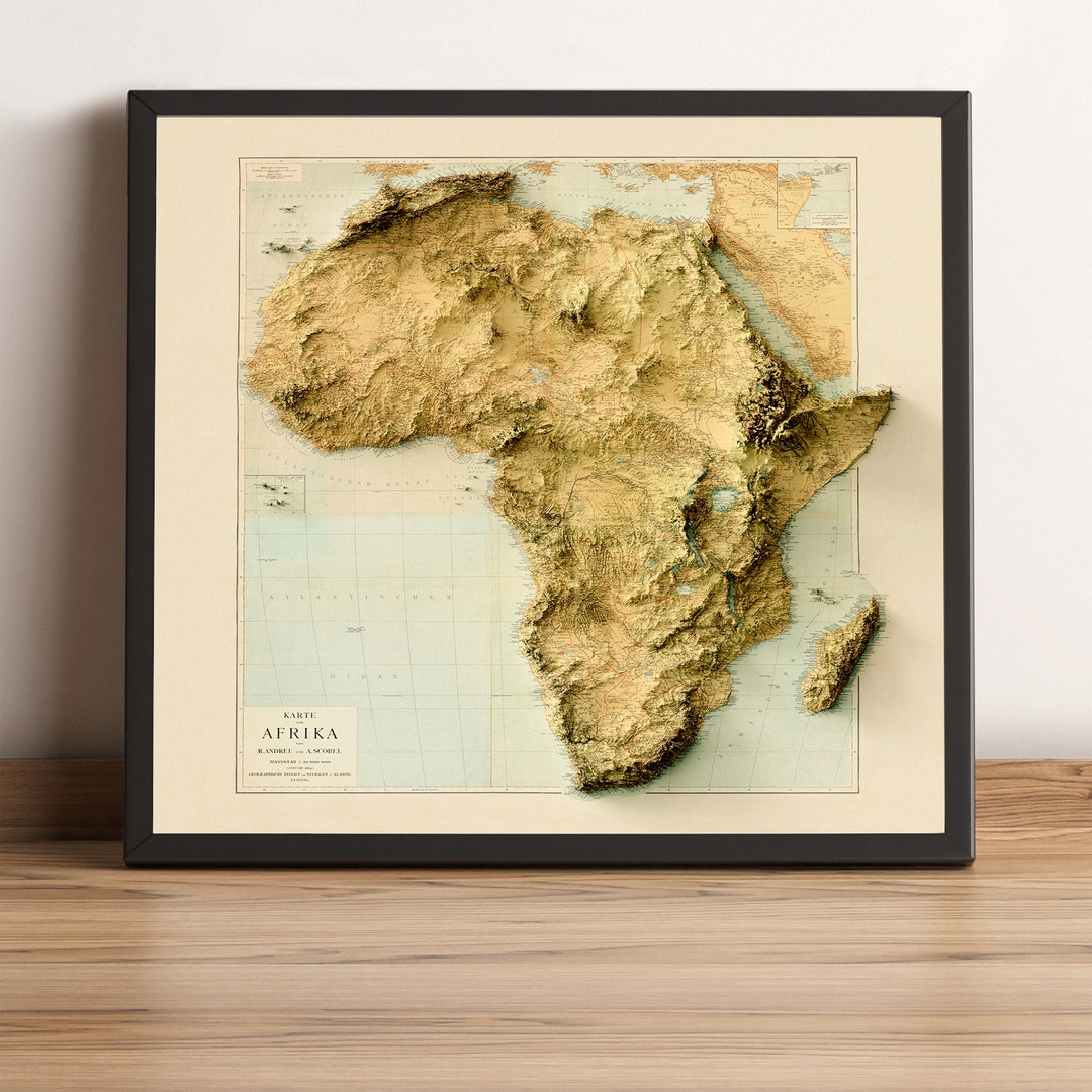 Africa Map, Africa 2D Relief Map, Africa Vintage Gift, Africa Print ...