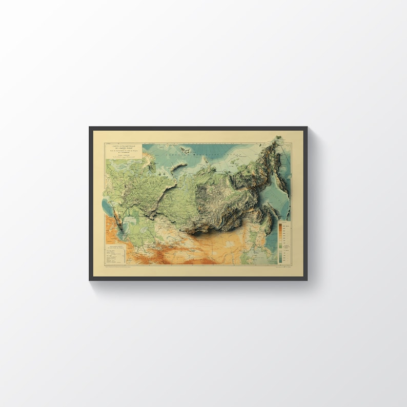 Russia Map Russia 2D Relief Map Russia Vintage Map Russia - Etsy