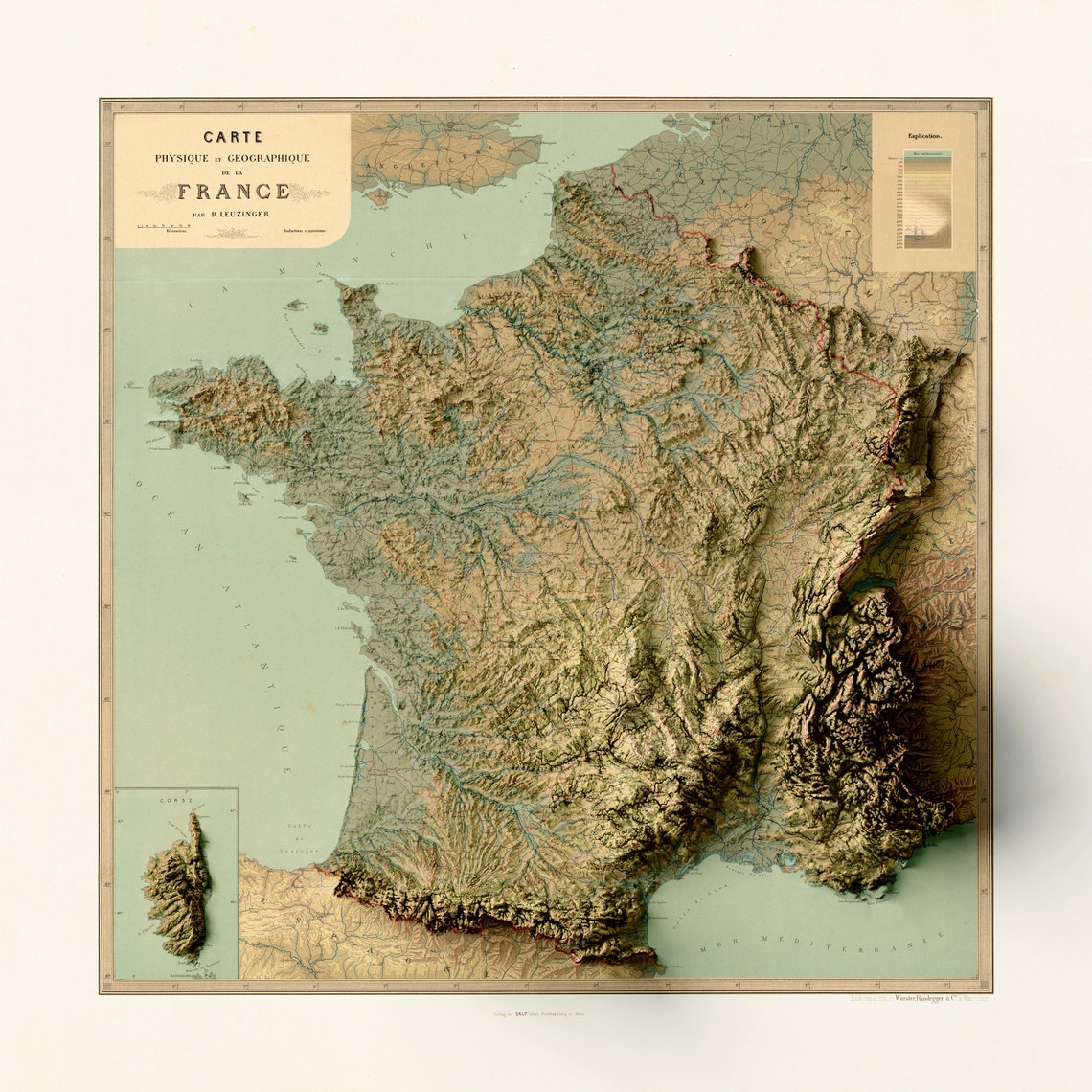 France Map France 2D Relief Map France Vintage Map France - Etsy