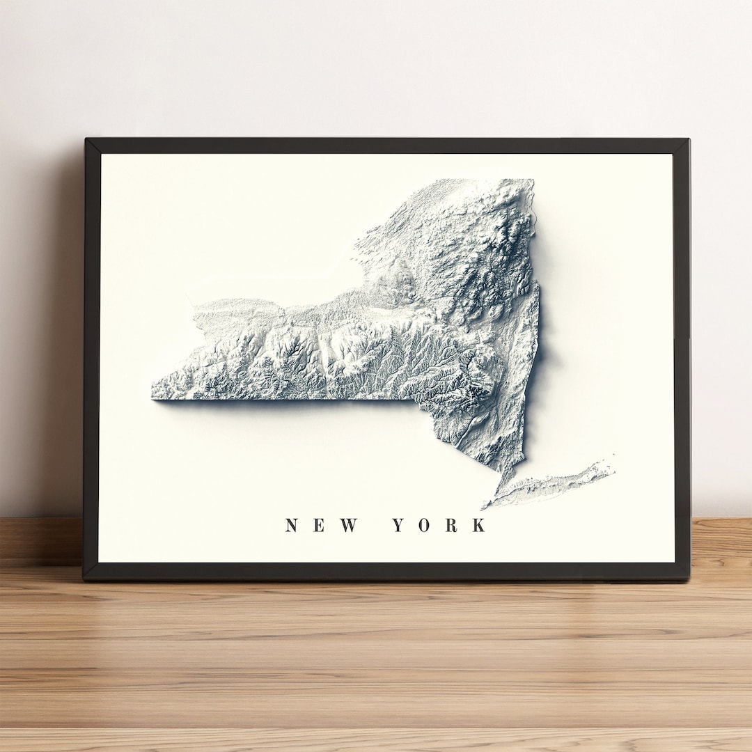 New York Map, New York State 2D Relief Map, New York Minimalist Map ...