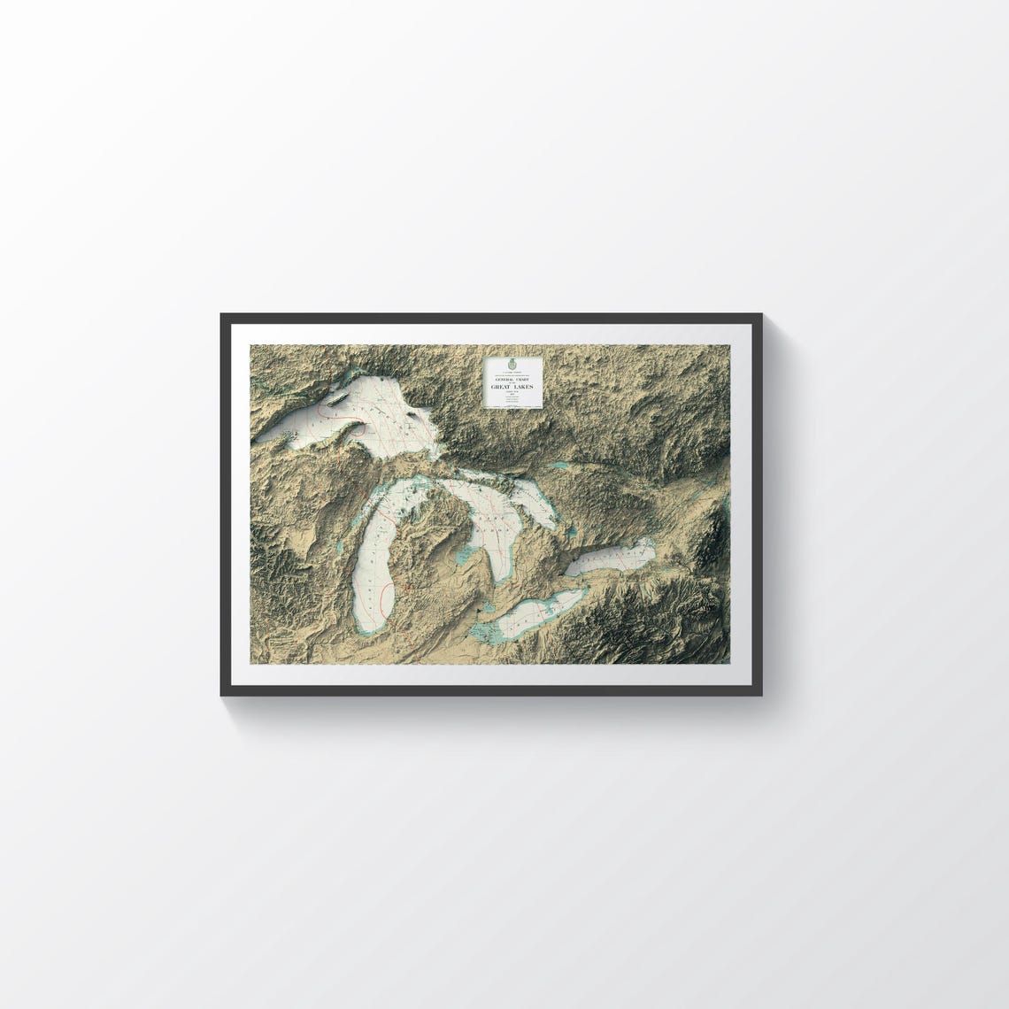 Great Lakes Map, Great Lakes (USA & Canada) 2D Relief Map, Great Lakes ...