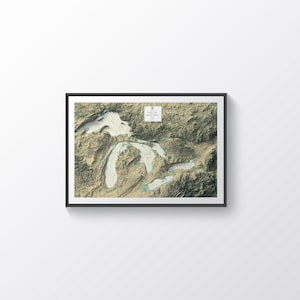 Great Lakes Map, Great Lakes (USA & Canada) 2D Relief Map, Great Lakes ...