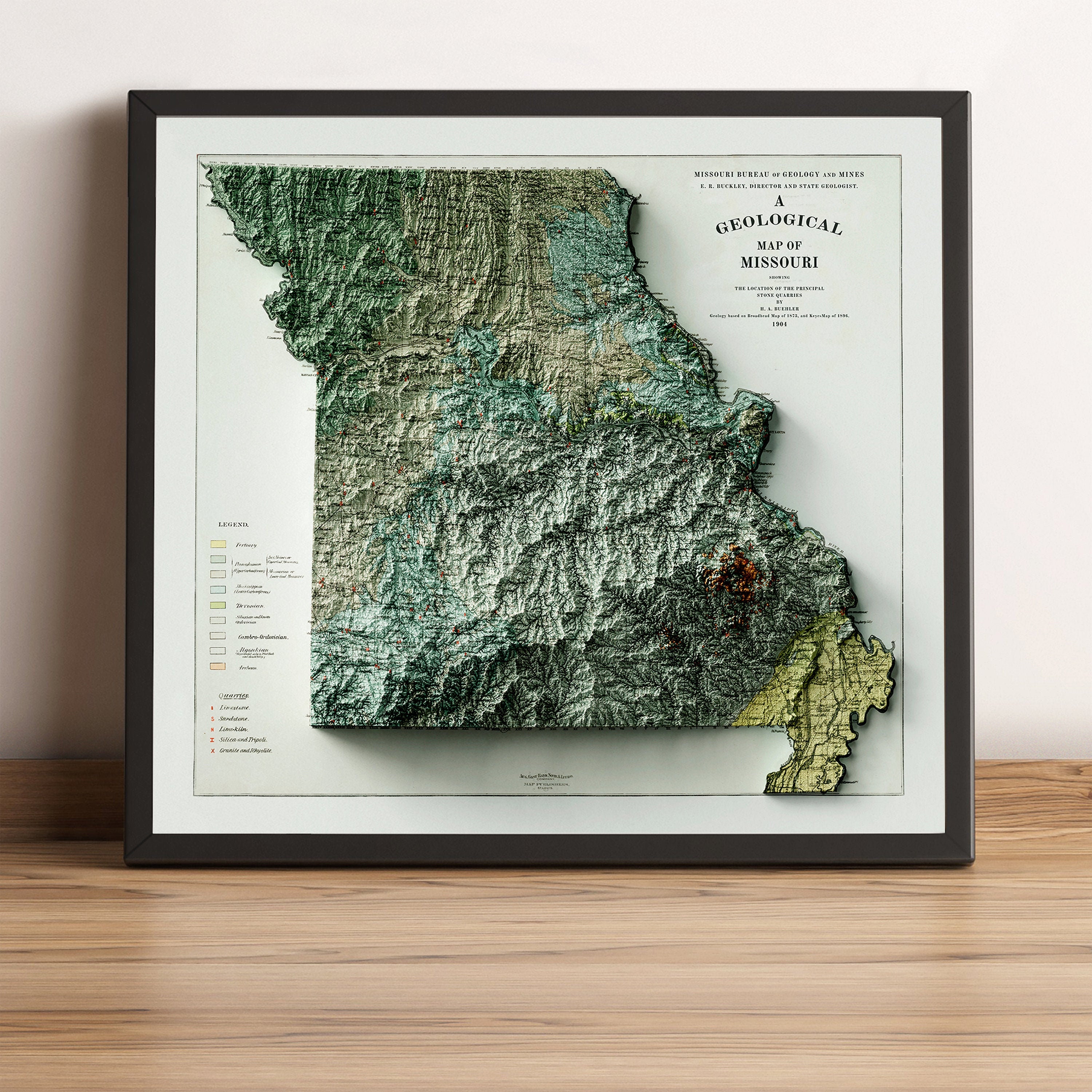 Missouri Map, Missouri 2D Relief Map, Missouri Vintage Map, Missouri ...