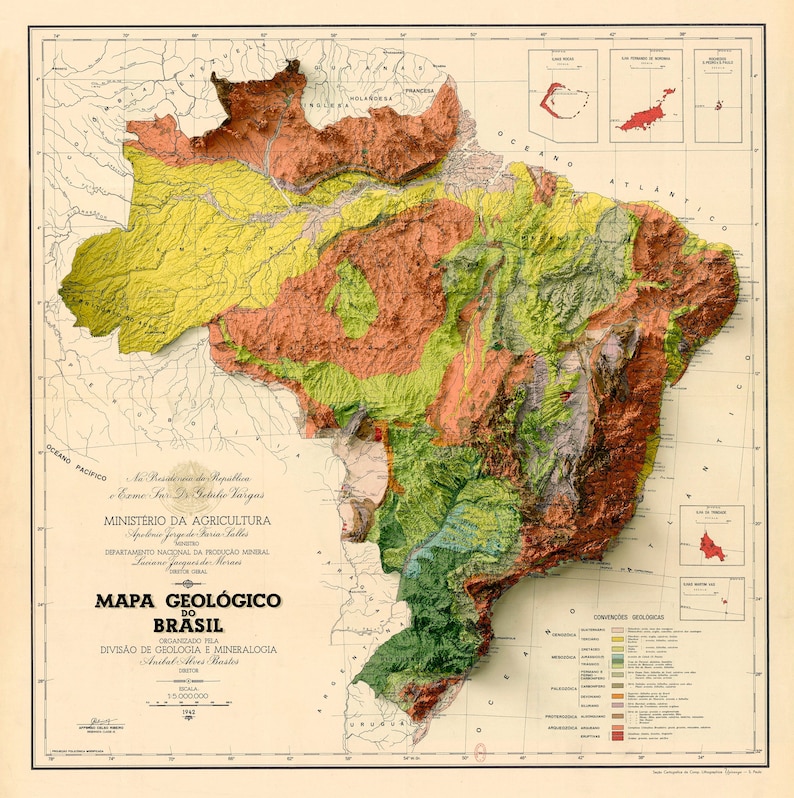 Brazil Map Brazil 2D Relief Map Brazil Poster Print Brazil - Etsy