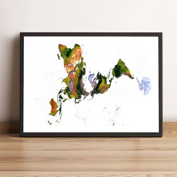 World Map Fuller Projection Map Vintage World Map Relief - Etsy