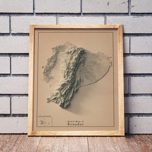 Ecuador Map, Ecuador 2D Relief Map, Ecuador Minimalist Poster, Ecuador ...
