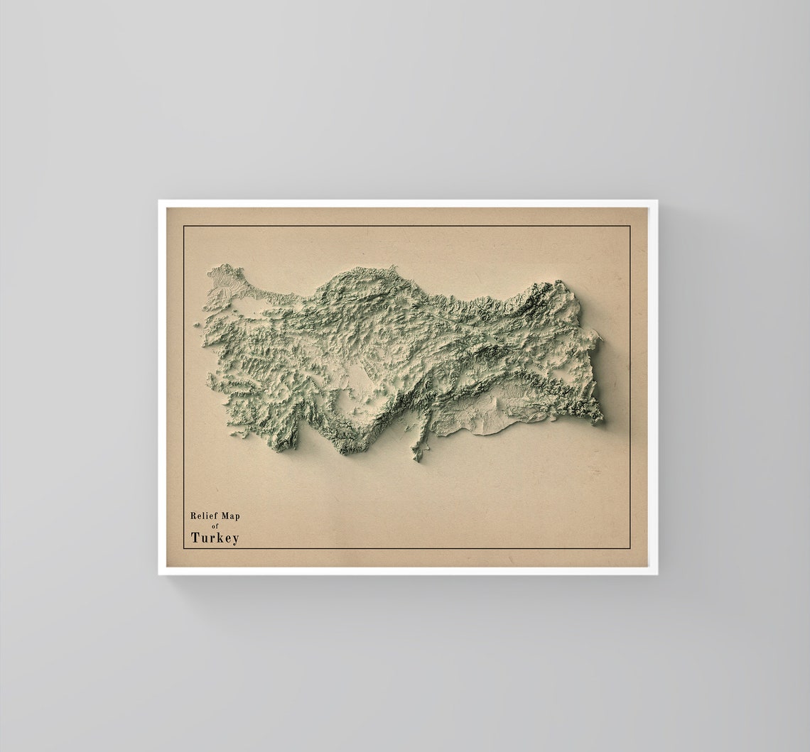 Turkey Map Turkey Shaded 2D Relief Map Turkey Vintage Map - Etsy
