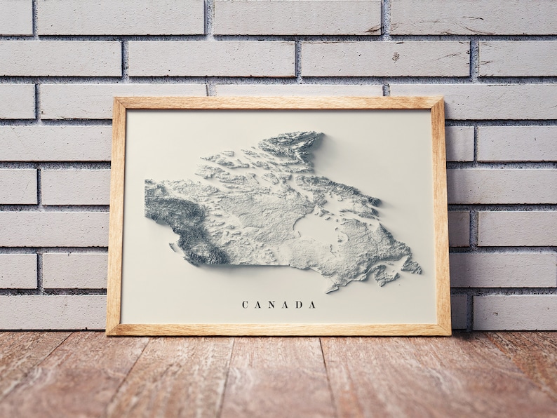 Canada Map, Canada 2D Relief Map, Canada Minimalist Map, Canada Poster ...