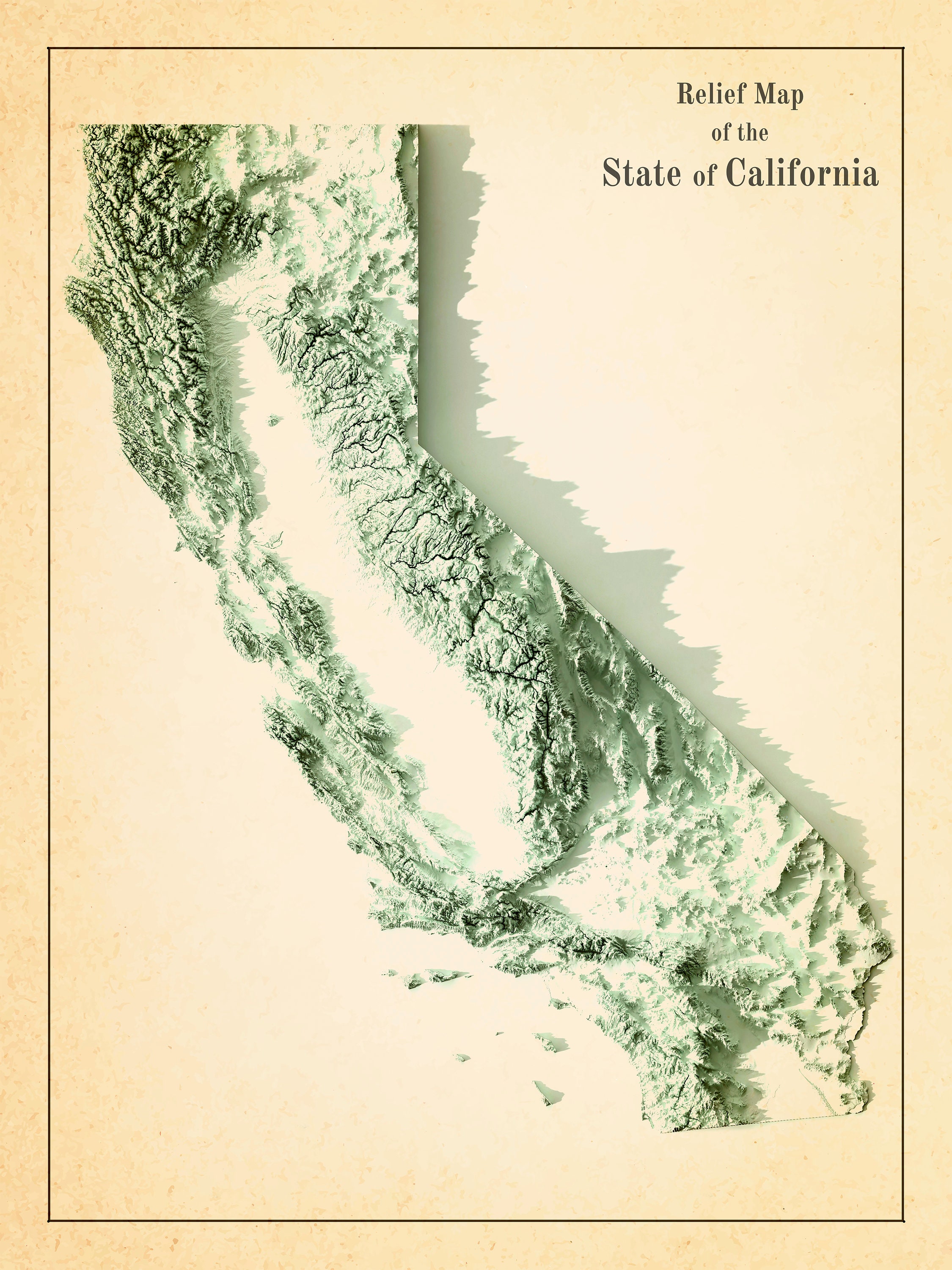 California Map California 2D Relief Map California Print - Etsy