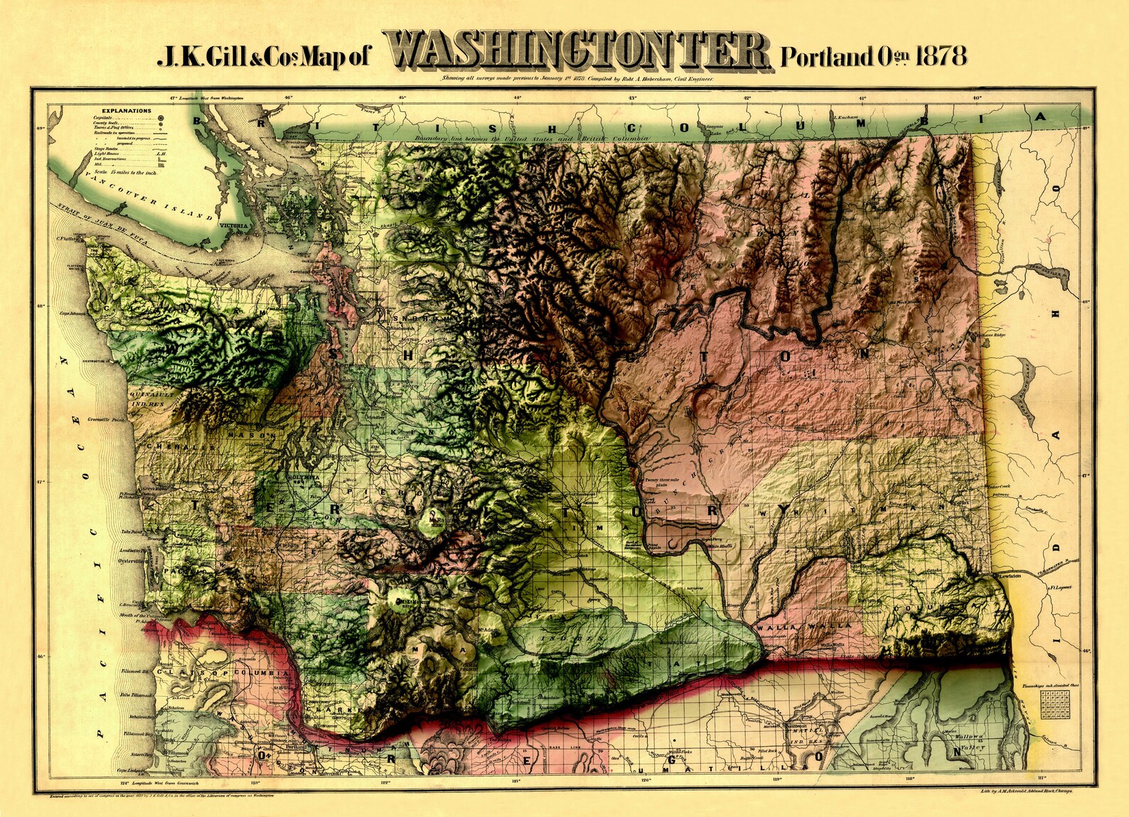 Washington Map Washignton 2D Relief Map Washington State - Etsy
