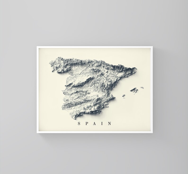 Spain Map, Spain 2D Relief Map, Spain Vintage Map, Spain Holidays Gift ...