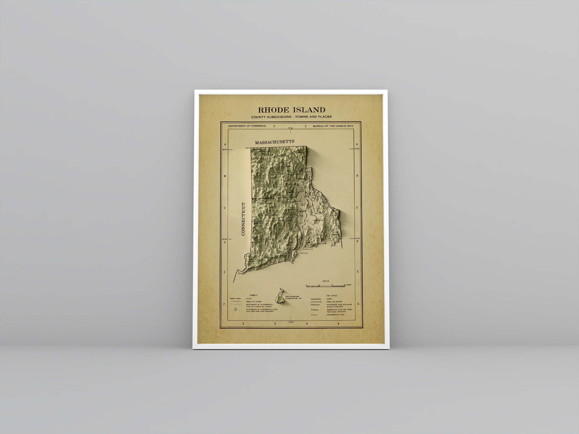 Rhode Island Map Rhode Island 2D Relief Map Rhode Island - Etsy