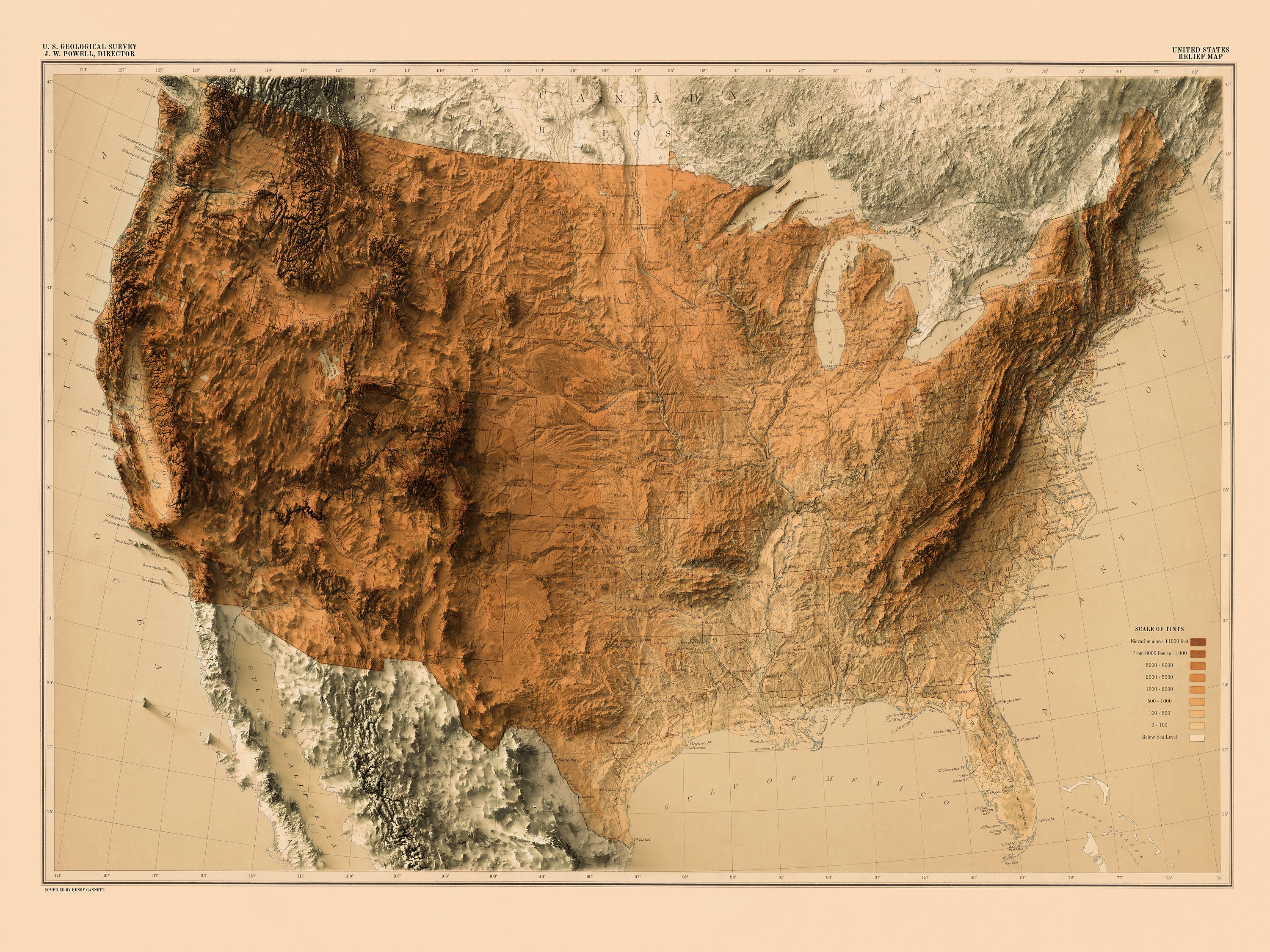 United States Map option 1 US 2D Relief Map America Map - Etsy
