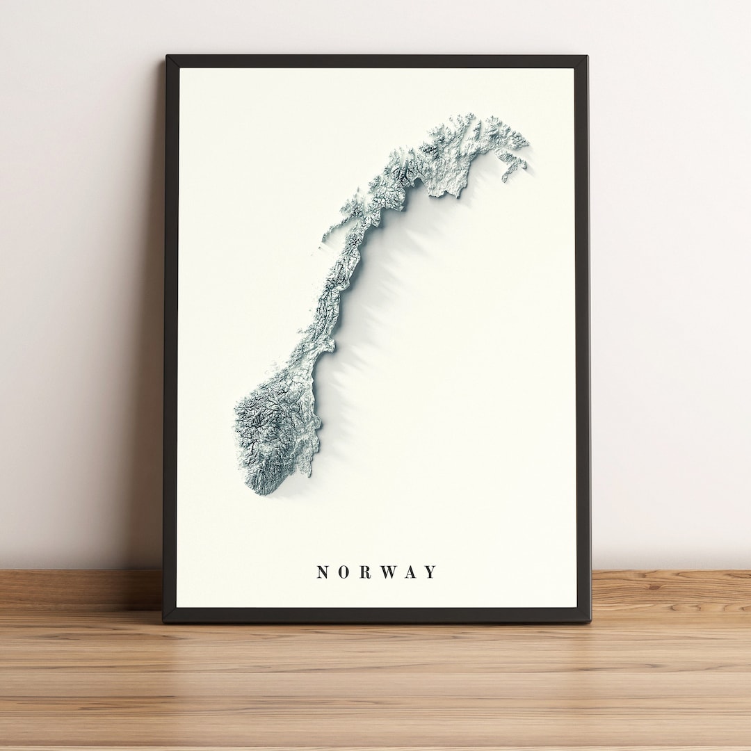 Norway Map, Norway 2D Relief Map, Norway Minimalist Map, Norway Wall ...