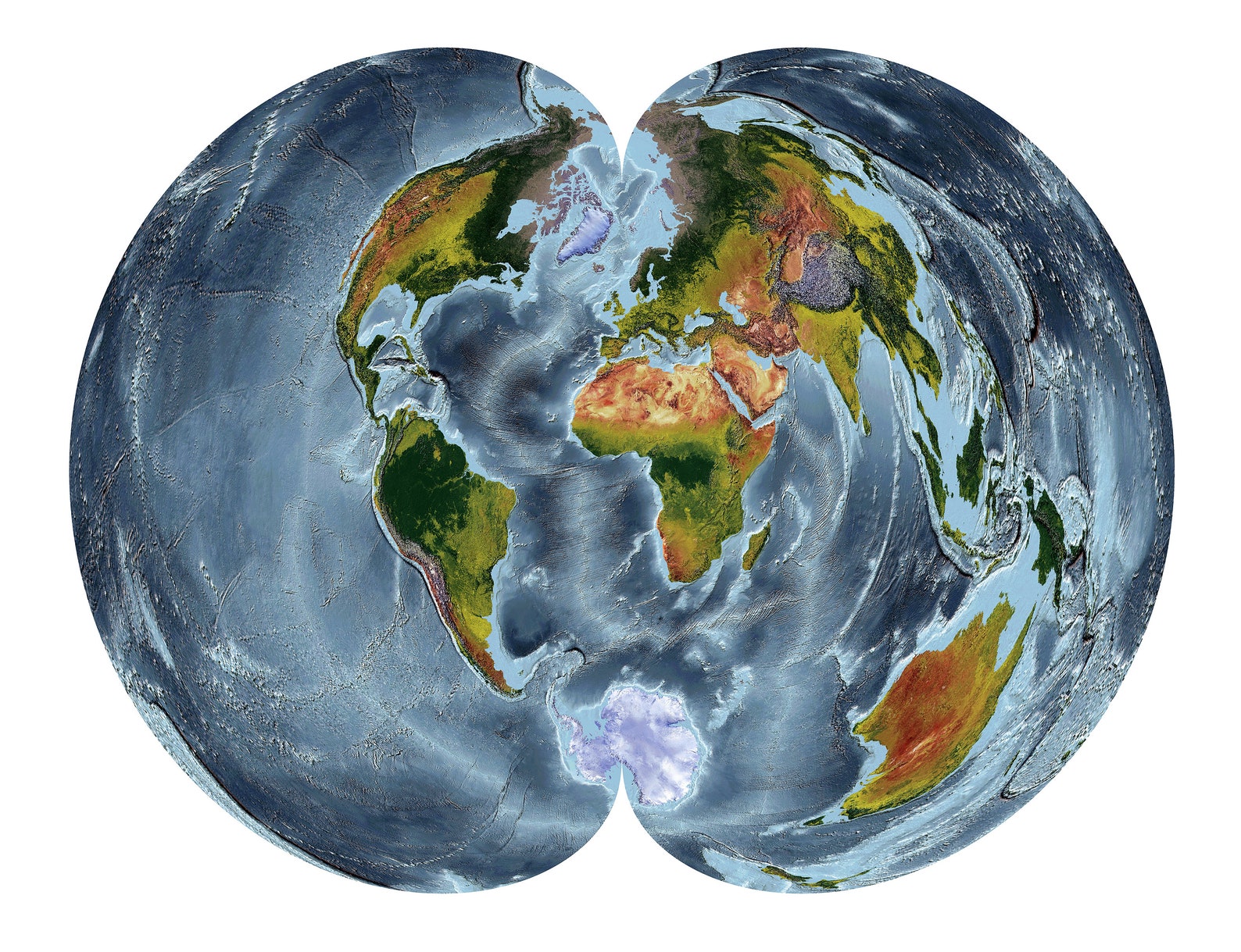 World Map Polyconic Projection Map Vintage World Map Relief - Etsy