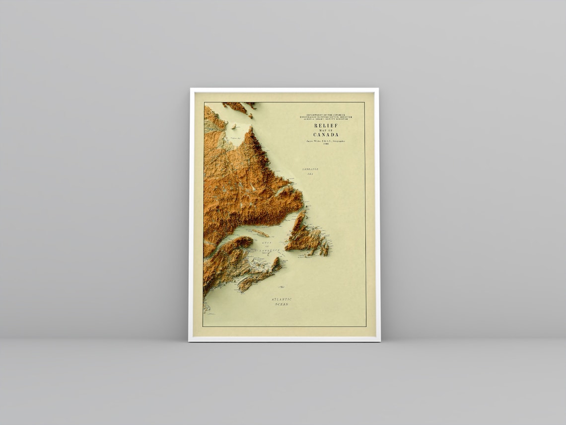 Atlantic Canada Map Canada 2D Relief Map Vintage Map of - Etsy
