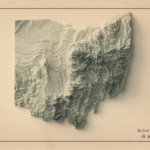 Ohio Map Ohio 2D Relief Map Ohio Minimalist Map Ohio - Etsy