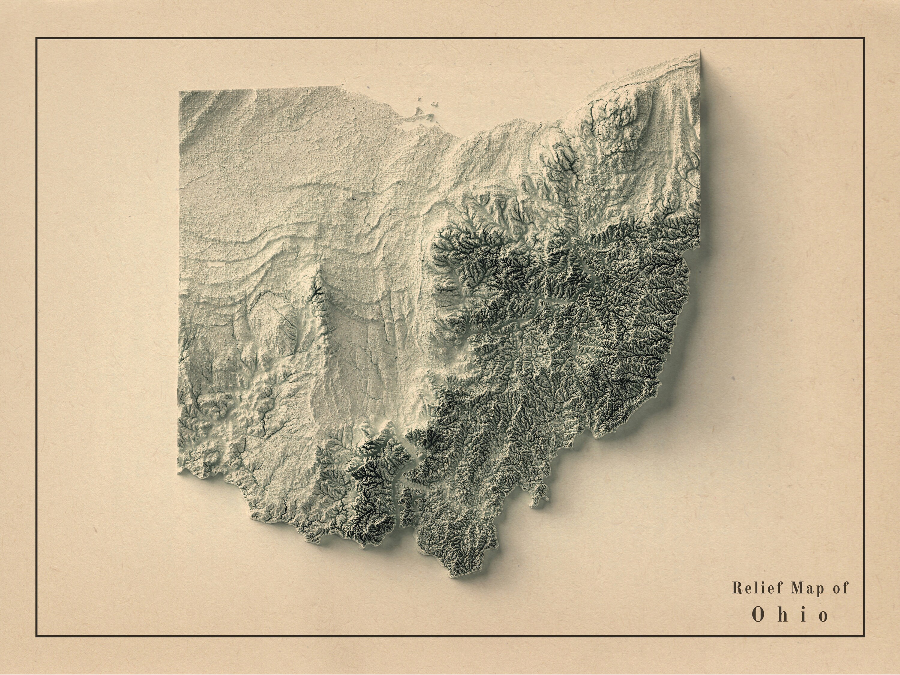 Ohio Map Ohio 2D Relief Map Ohio Minimalist Map Ohio - Etsy