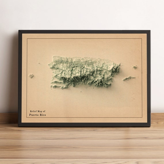 Puerto Rico Map Puerto Rico 2D Relief Map Puerto Rico Print - Etsy