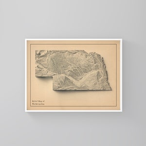 Nebraska Map, Nebraska 2D Relief Map, Nebraska Print, Nebraska ...