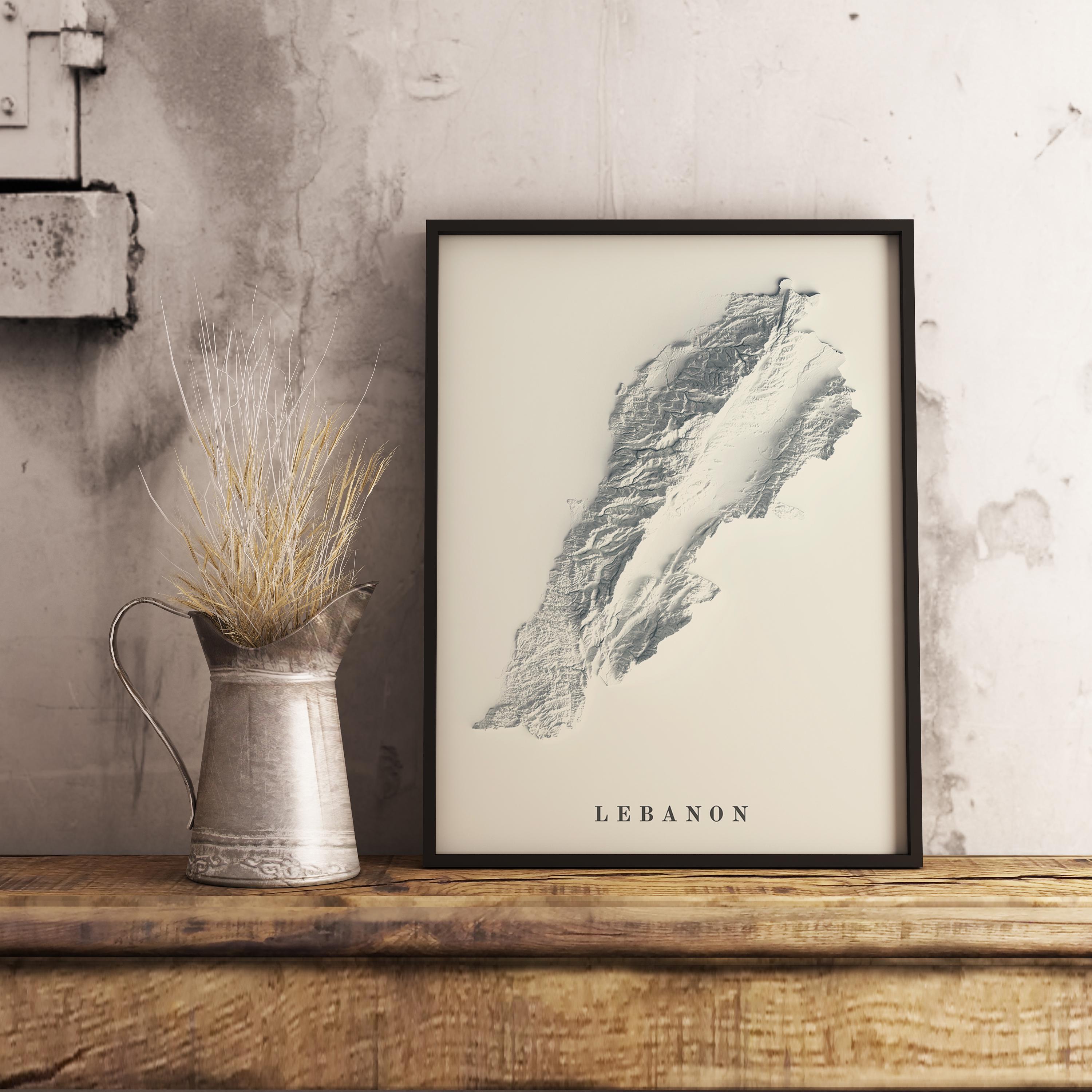 Lebanon Map, Lebanon 2D Relief Map, Lebanon Minimalist Map, Lebanon ...